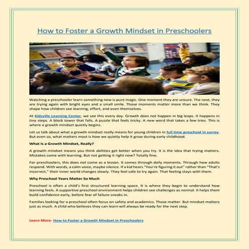How to Foster a Growth Mindset in Preschoolers | PDF