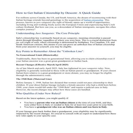 How to Get Italian Citizenship by Descent: A Quick Guide | PDF