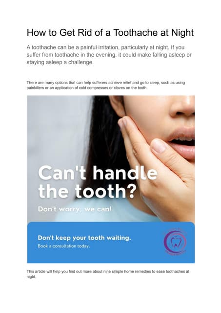 Toothache in Children - Symptoms, causes & Treatment | PPT