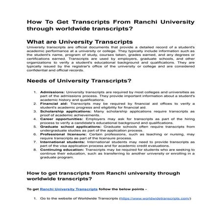 How to get transcripts from ranchi university through worldwide ...