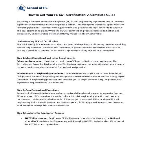 How to Get Your PE Civil Certification: A Complete Guide | DOCX