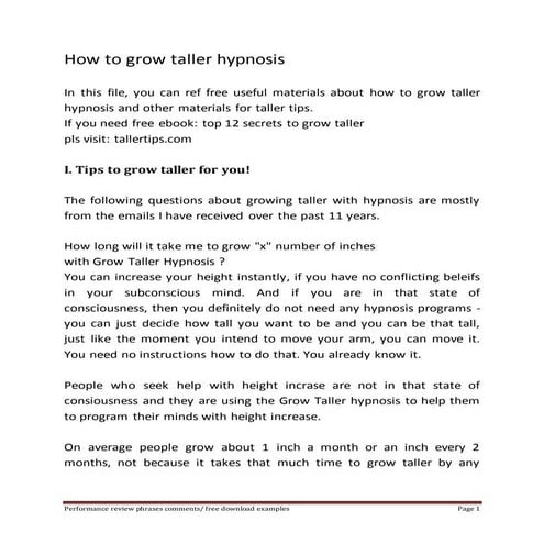 How to grow taller hypnosis | DOCX