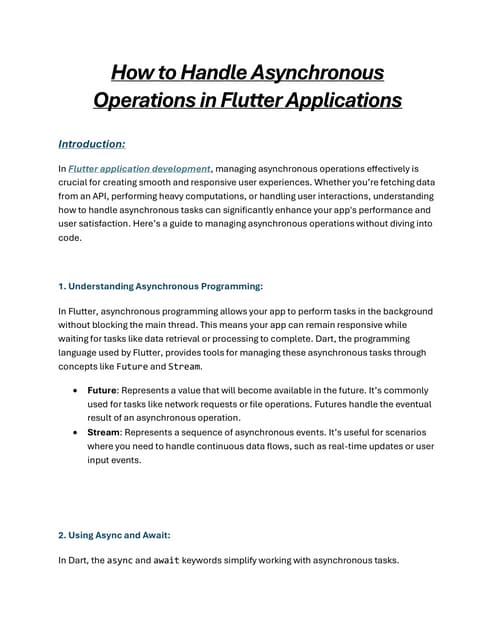 How To Handle Asynchronous Operations In Flutter Applicationspdf