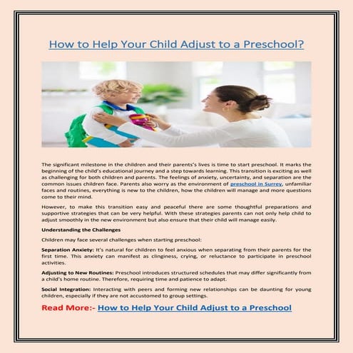 How To Prepare Your Toddler For Preschool | PDF