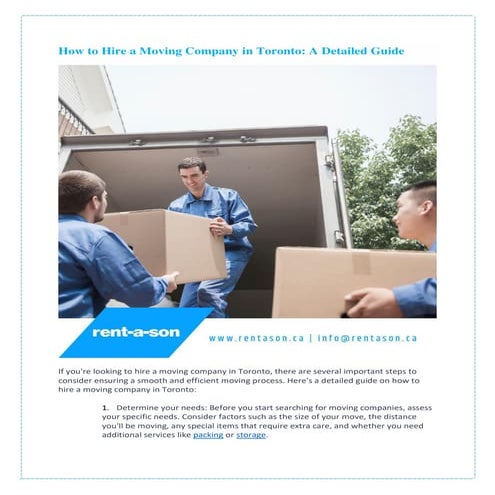 How to Hire a Moving Company in Toronto: A Detailed Guide | PDF