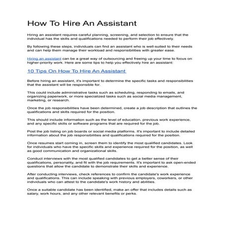 Virtual Assistant Hiring Process: Step-By-Step Guide | PDF