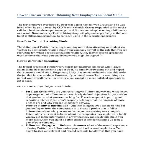 How to Hire on Twitter Obtaining New Employees on Social Media | PDF
