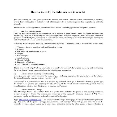 How to identify the fake journals | PDF