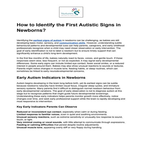 How to Identify the First Autistic Signs in Newborns? | PDF