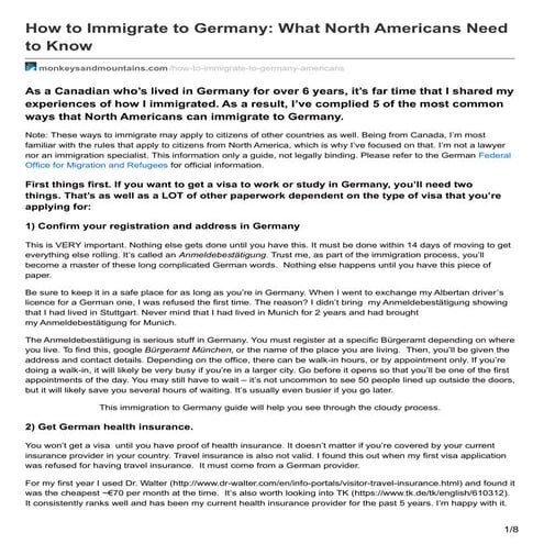 How to Immigrate to Germany What North Americans Need to Know | PDF