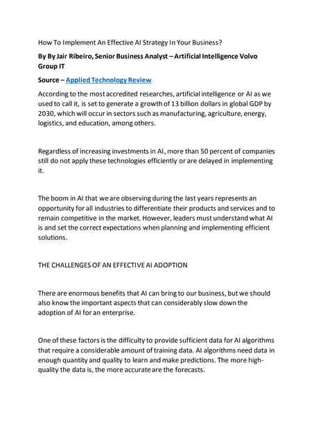 25 Tips On How a Perfect AI Strategy Can Help Your Business | PDF | Technology Industry | Industries