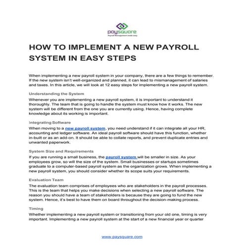 How to implement a new payroll system in easy steps | PPTX | Business ...