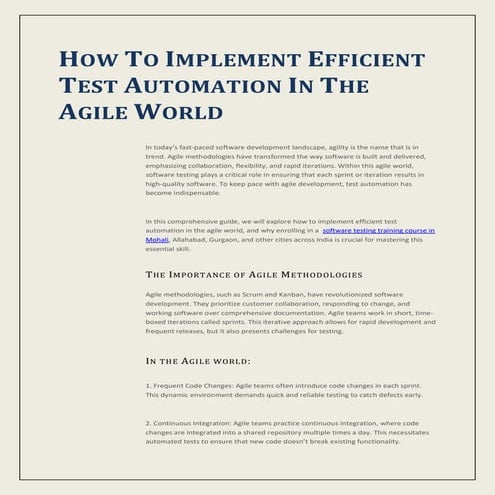 How To Implement Efficient Test Automation In The Agile Worldpdf 