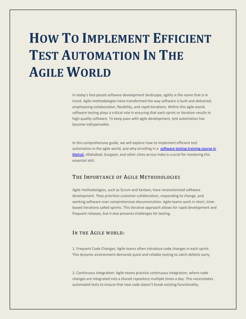 How To Implement Efficient Test Automation In The Agile Worldpdf
