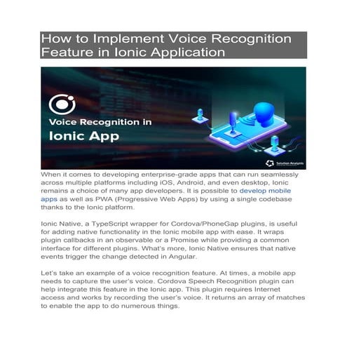 How to implement voice recognition feature in ionic application converted | PDF