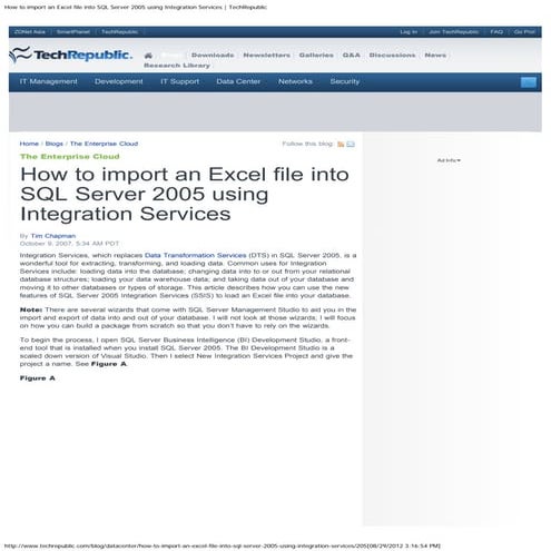 How To Import An Excel File Into Sql Server 2005 Using Integration
