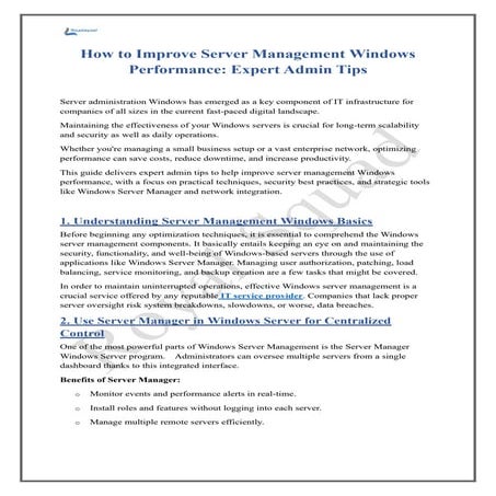 How to Improve Server Management Windows Performance Expert Admin Tips | PDF
