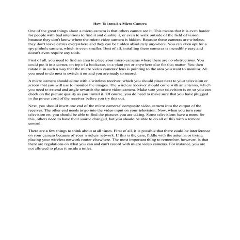 How to install a micro camera | PDF