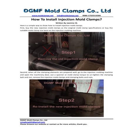 How to install injection mold clamps - dgmf mold clamps co., ltd | PDF
