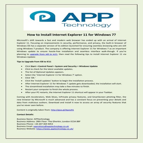 How to Install Internet Explorer 11 for Windows 7? | PDF | Browsers ...