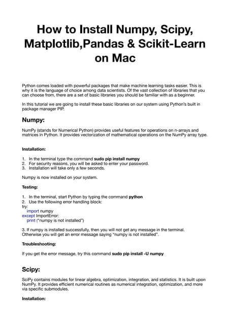 How To Install Numpy Scipy Matplotlib Pandas And Scikit Learn On Mac 9806