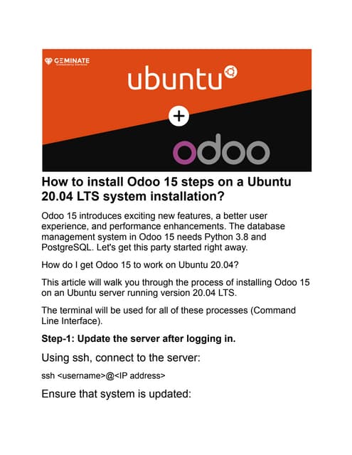 How To Install Odoo 15 Steps On A Ubuntu 20 04 Lts System Installation