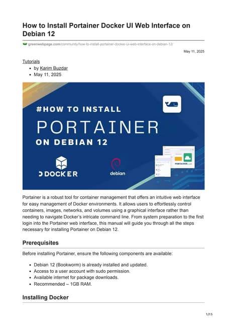 How To Install Portainer Docker Ui Web Interface On Debian 12pdf