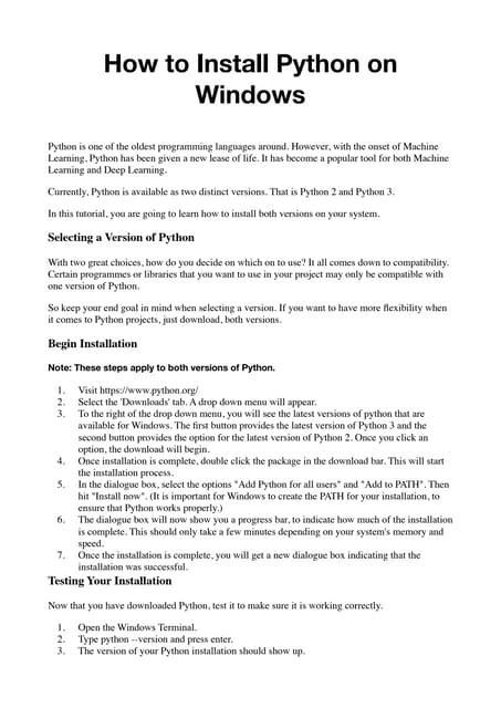 How To Install Python On Windows Pdf