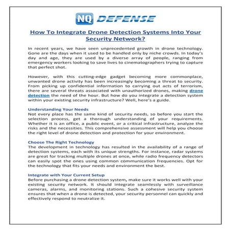 How To Integrate Drone Detection Systems Into Your Security Network? | PDF