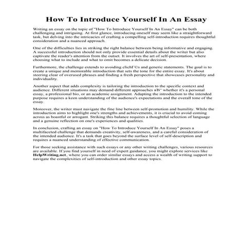 How To Introduce Yourself In An Essay. Introduce yourself speech essay ...