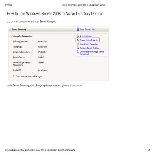 How to join clients to windows server 2008 to active directory domain | PDF
