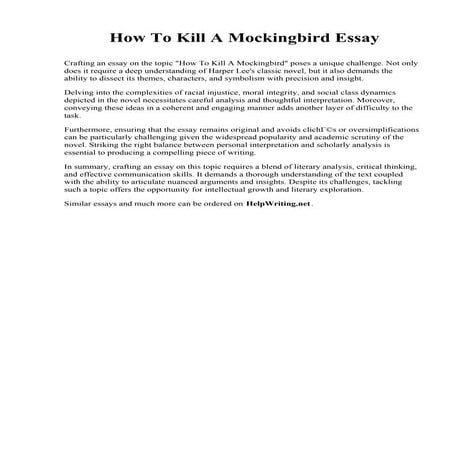 How To Kill A Mockingbird Essay. Indian Capital Technology Center | PDF