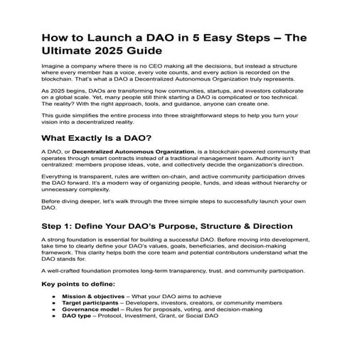 How to Launch a DAO in 5 Easy Steps – The Ultimate 2025 Guide | PDF