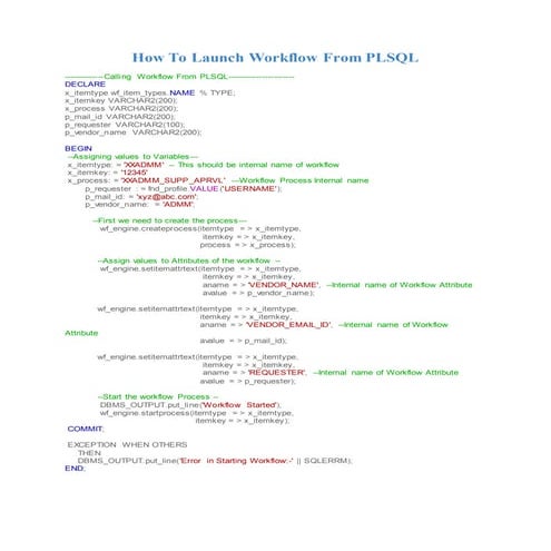 How To Launch Workflow From Plsql Pdf 