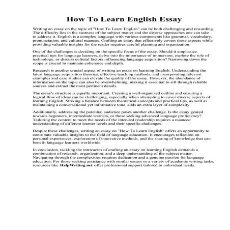 How To Learn English Essay. Importance Of Learning English | PDF