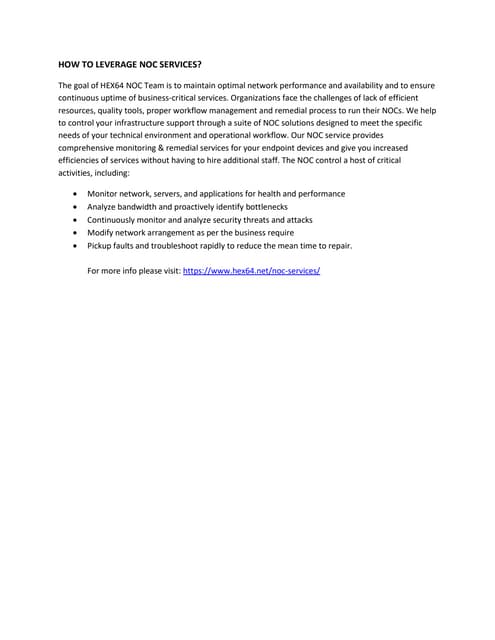 NOC as a service with HEX64 InfoSolutions | PDF