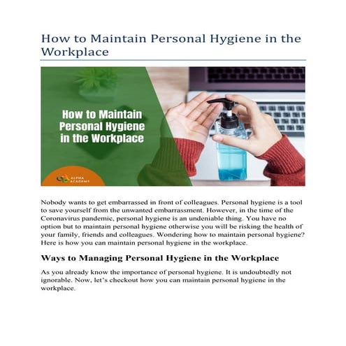 How to maintain personal hygiene in the workplace | PDF