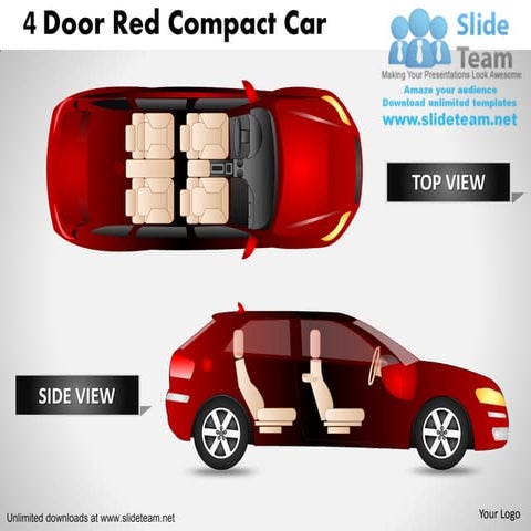 How to make abstract 4 door red car top view power point slides and ppt ...