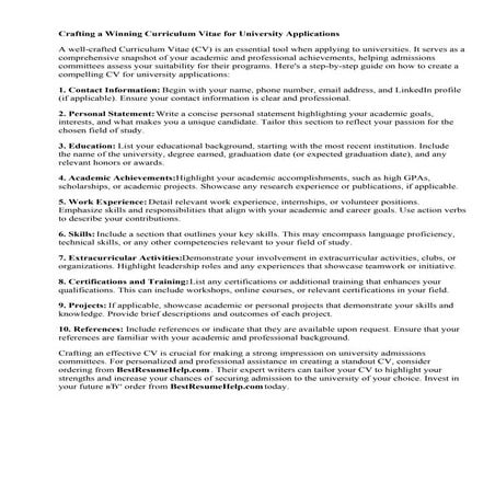 How To Make A Curriculum Vitae For University | PDF
