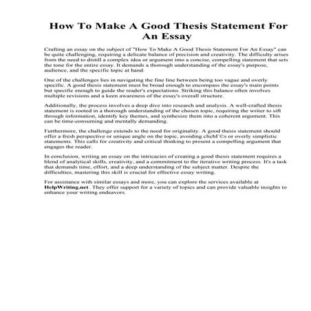 How To Make A Good Thesis Statement For An Essay | PDF