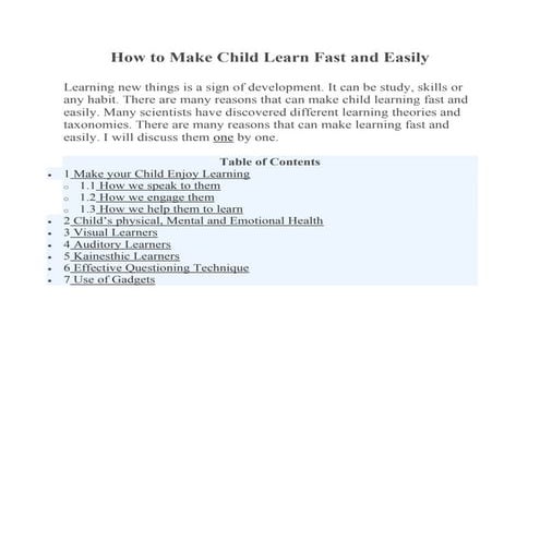 How to Make Child Learn Fast and Easily | PDF
