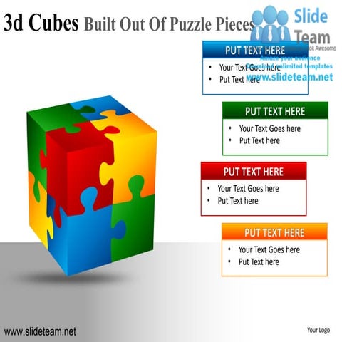 How to make create 3d cubes building blocks stacked built out of puzzle powerpoint presentation ...