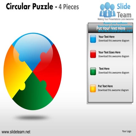 How to make create cycle circular round jigsaw maze piece puzzle 4 pieces powerpoint ...