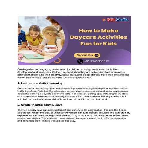 How to Make Daycare Activities Fun for Kids.pdf | Daycare and Pre-School | Parenting
