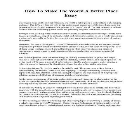 How To Make The World A Better Place Essay.pdf