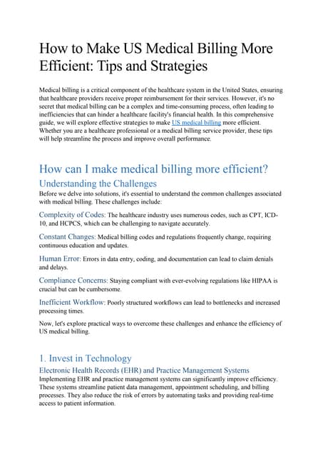 Optimizing Medical Billing and Coding Efficiency | PDF