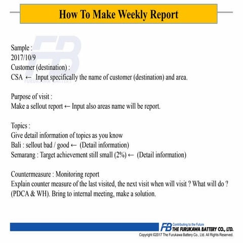 How to make weekly report | PPTX | Business | Business and Finance