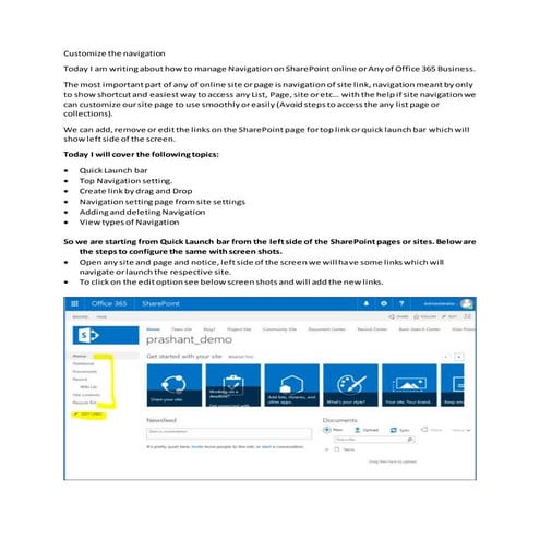 How to manage and customize the navigation share point online | PDF