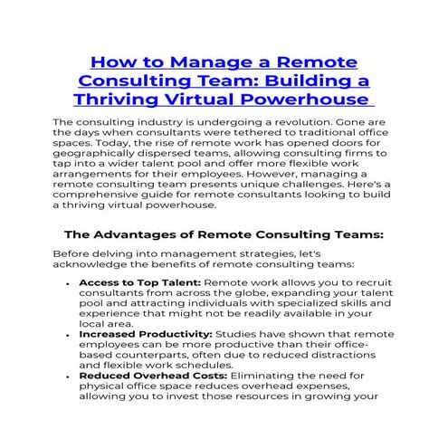How to Manage a Remote Consulting Team Building a Thriving Virtual ...