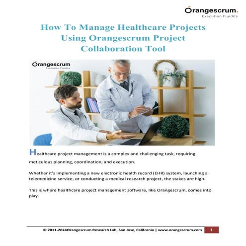 How To Manage Healthcare Projects Using Orangescrum Project Collaboration Tool | PDF